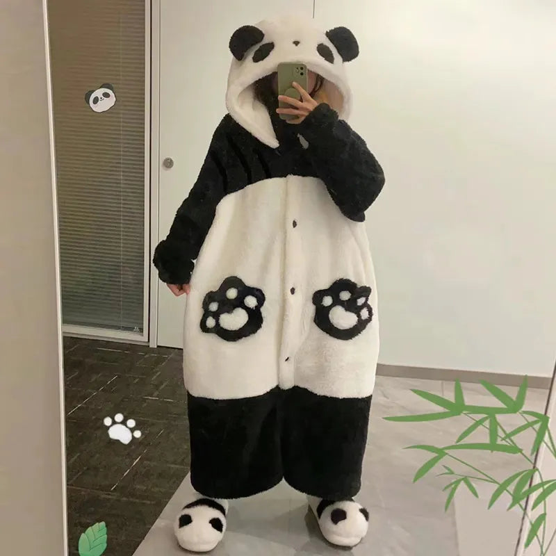 Funny Cartoon Panda Plush Hooded Pajamas Set yv32000 – Youvimi