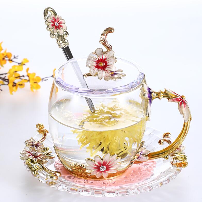 Fashion glass flower tea cup yv43283