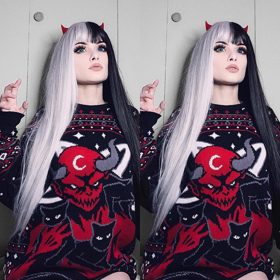 Punk half black half white long wig YV40711 – Youvimi