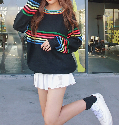 Korean Rainbow Striped Kint Sweater College Trendy Pullover YV5090 ...