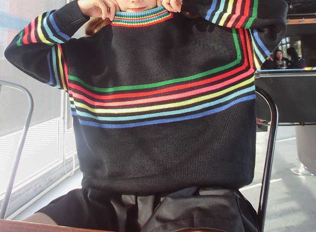 Korean Rainbow Striped Kint Sweater College Trendy Pullover YV5090 ...