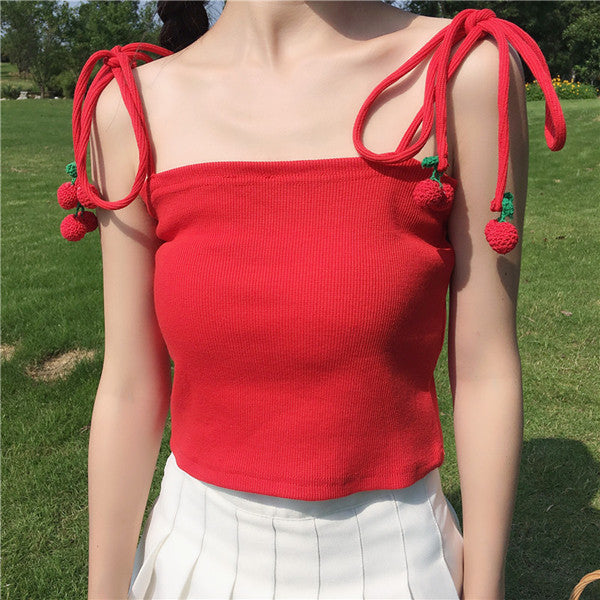 Cute cherry lace knit sling top yv42373 – Youvimi
