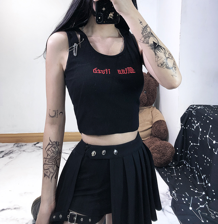 Embroidered short black sling top yv42207 – Youvimi