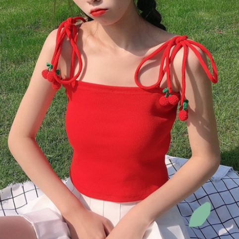 Cute cherry lace knit sling top yv42373 – Youvimi