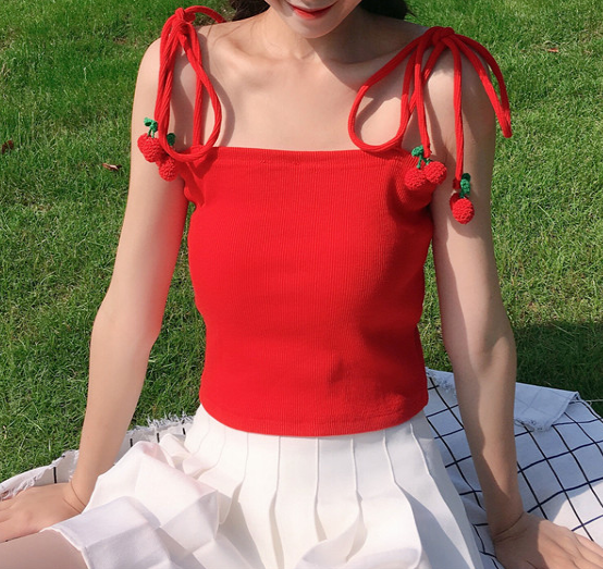 Cute cherry lace knit sling top yv42373 – Youvimi