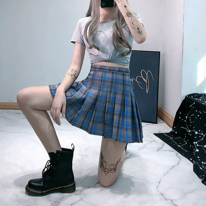 Blue plaid skirt yv42902 – Youvimi