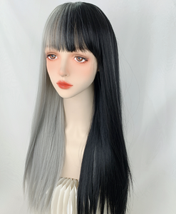 Punk black and white long straight wig yv30909 – Youvimi
