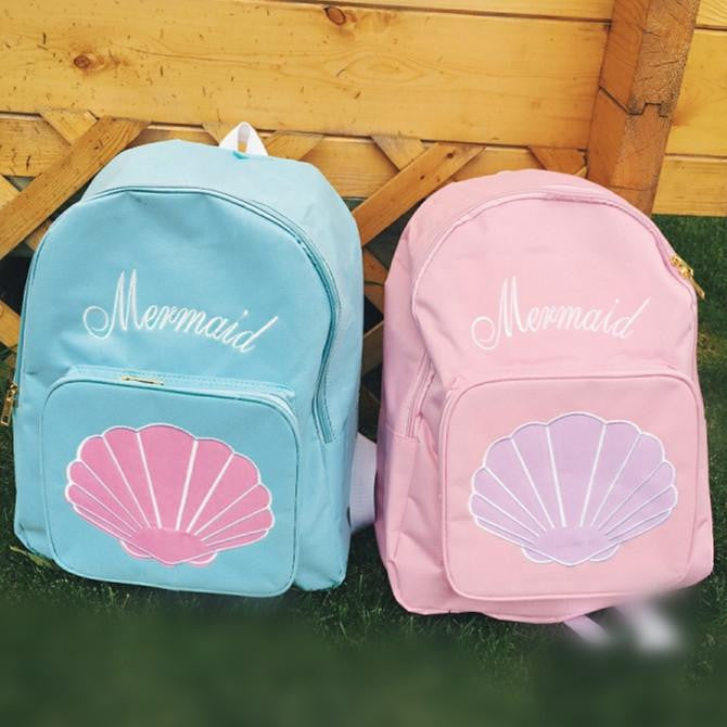 Blue/Pink Mermaid Embroidery School Backpack YV16061 – Youvimi